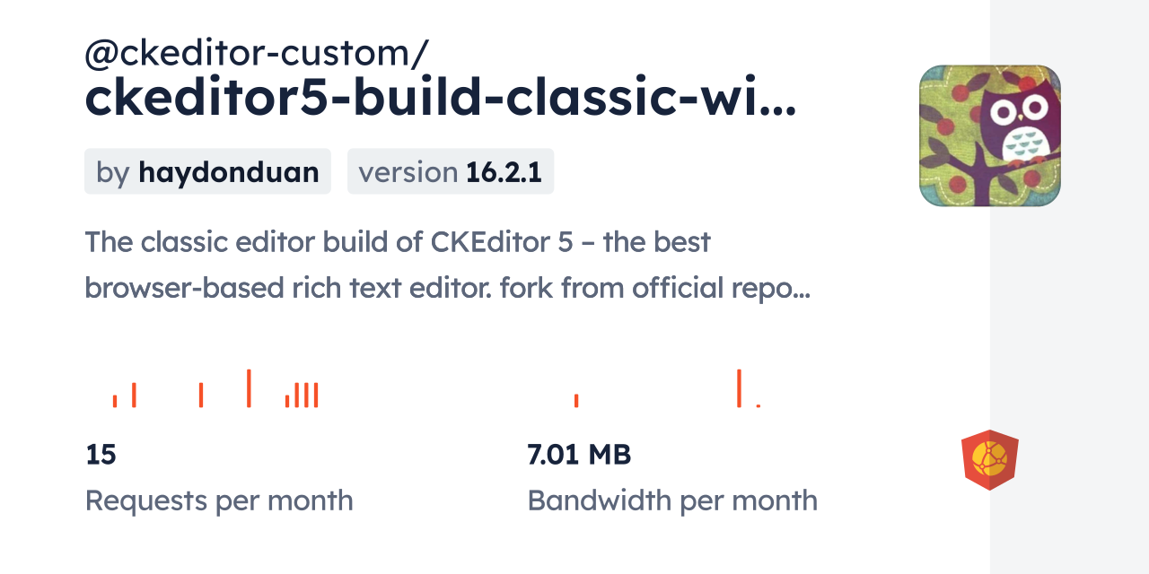 @ckeditor-custom/ckeditor5-build-classic-with-font CDN by jsDelivr - A CDN for npm and GitHub