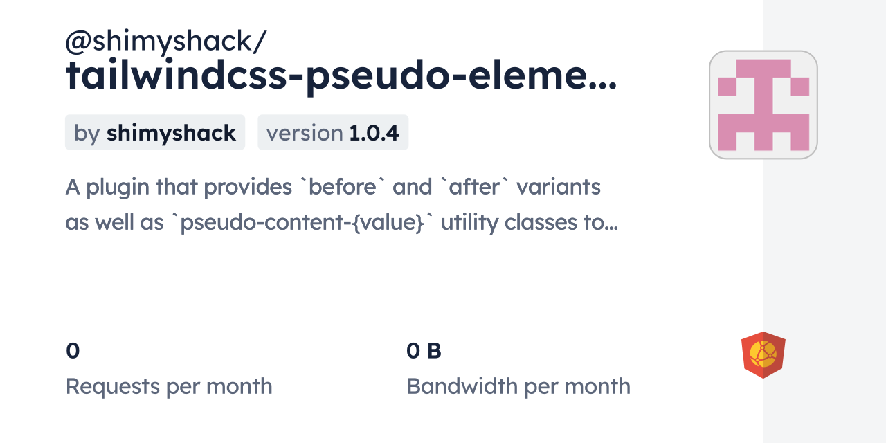 @shimyshack/tailwindcss-pseudo-element-plugin CDN by jsDelivr - A CDN for npm and GitHub