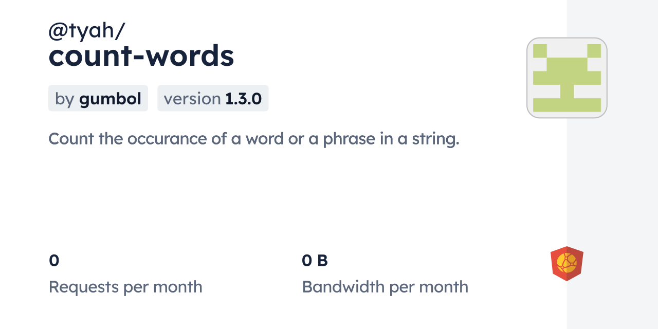 @tyah/count-words CDN by jsDelivr - A CDN for npm and GitHub