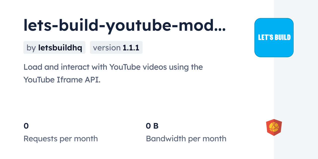 lets-build-youtube-module CDN by jsDelivr - A CDN for npm and GitHub
